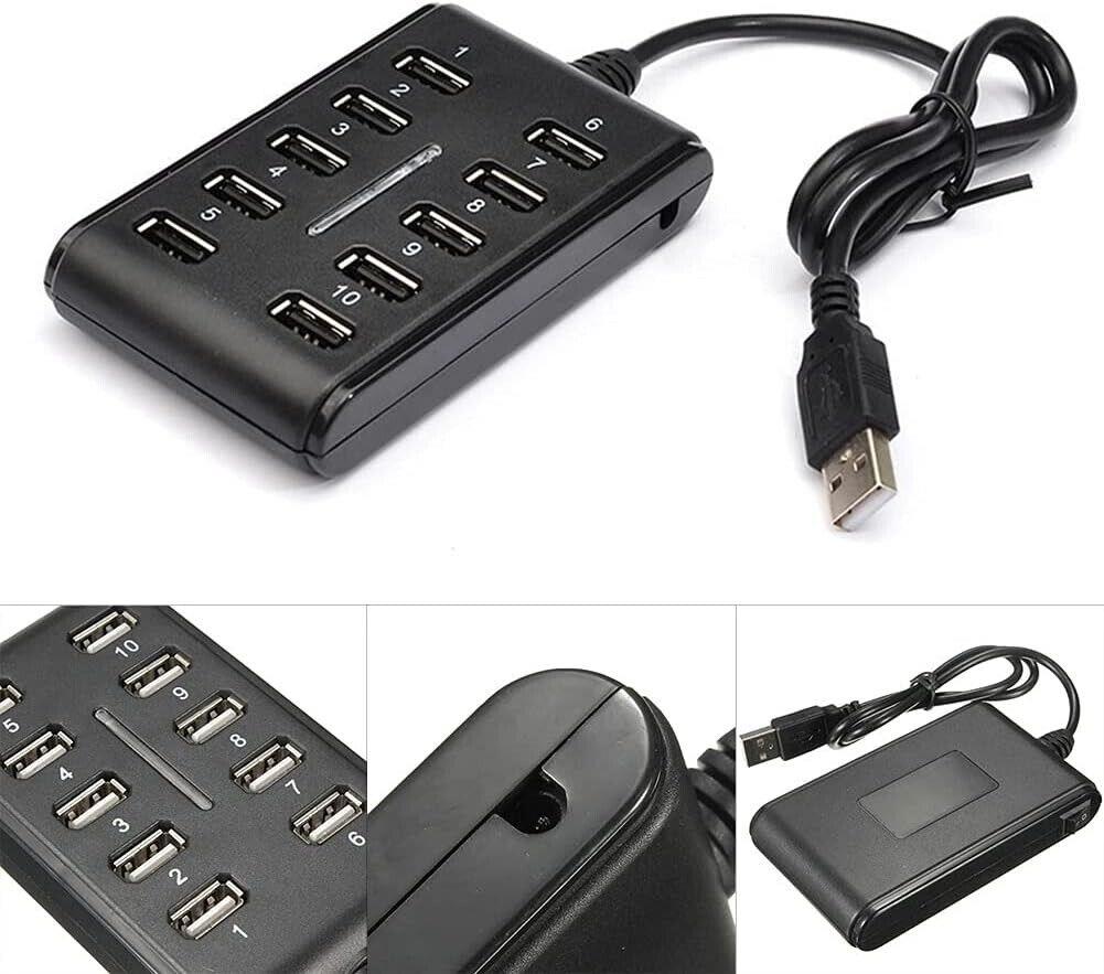 10 Port Hub USB 2.0 High Speed Multiple Splitter Adapter Extension Cab ...